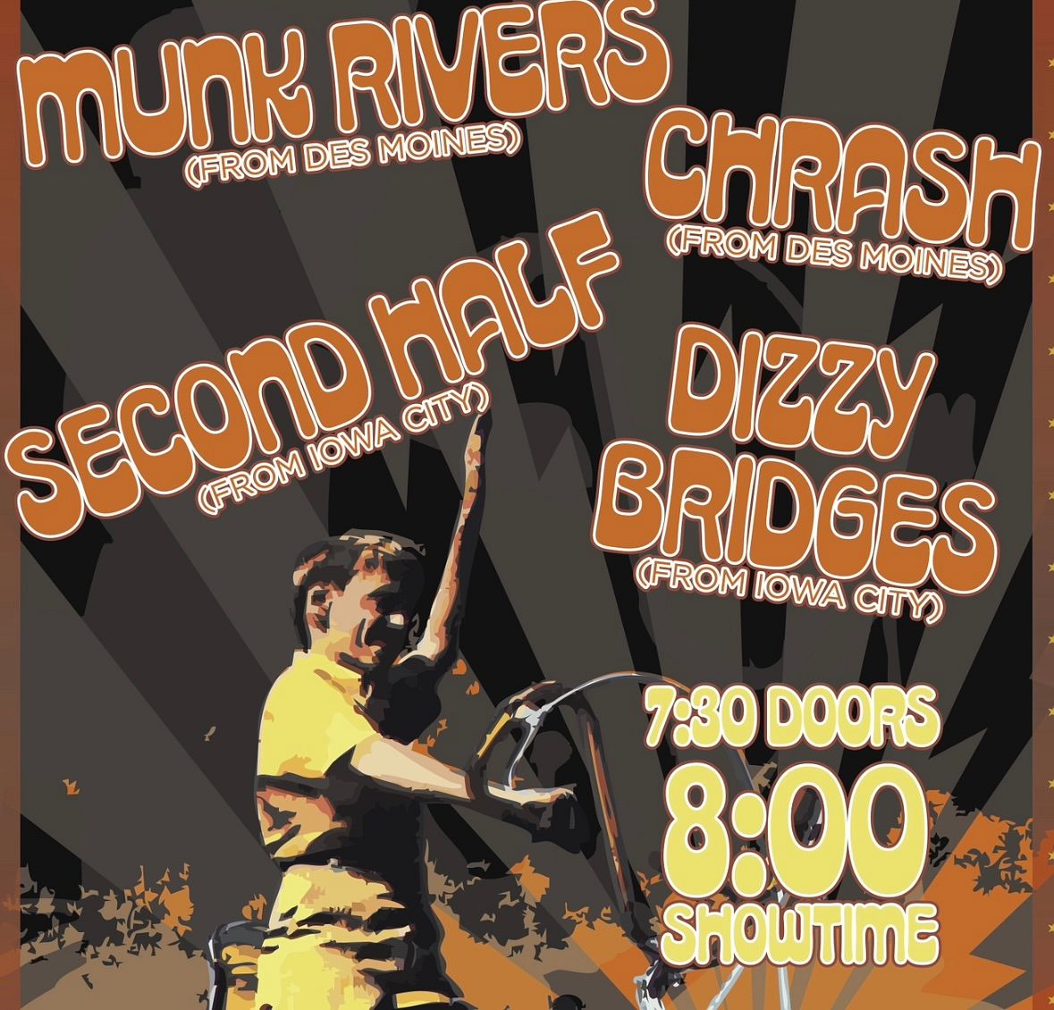 Munk Rivers, Chrash, Second Half, Dizzy Bridges Tickets at Gabe's in Iowa City by Gabe's | Tixr