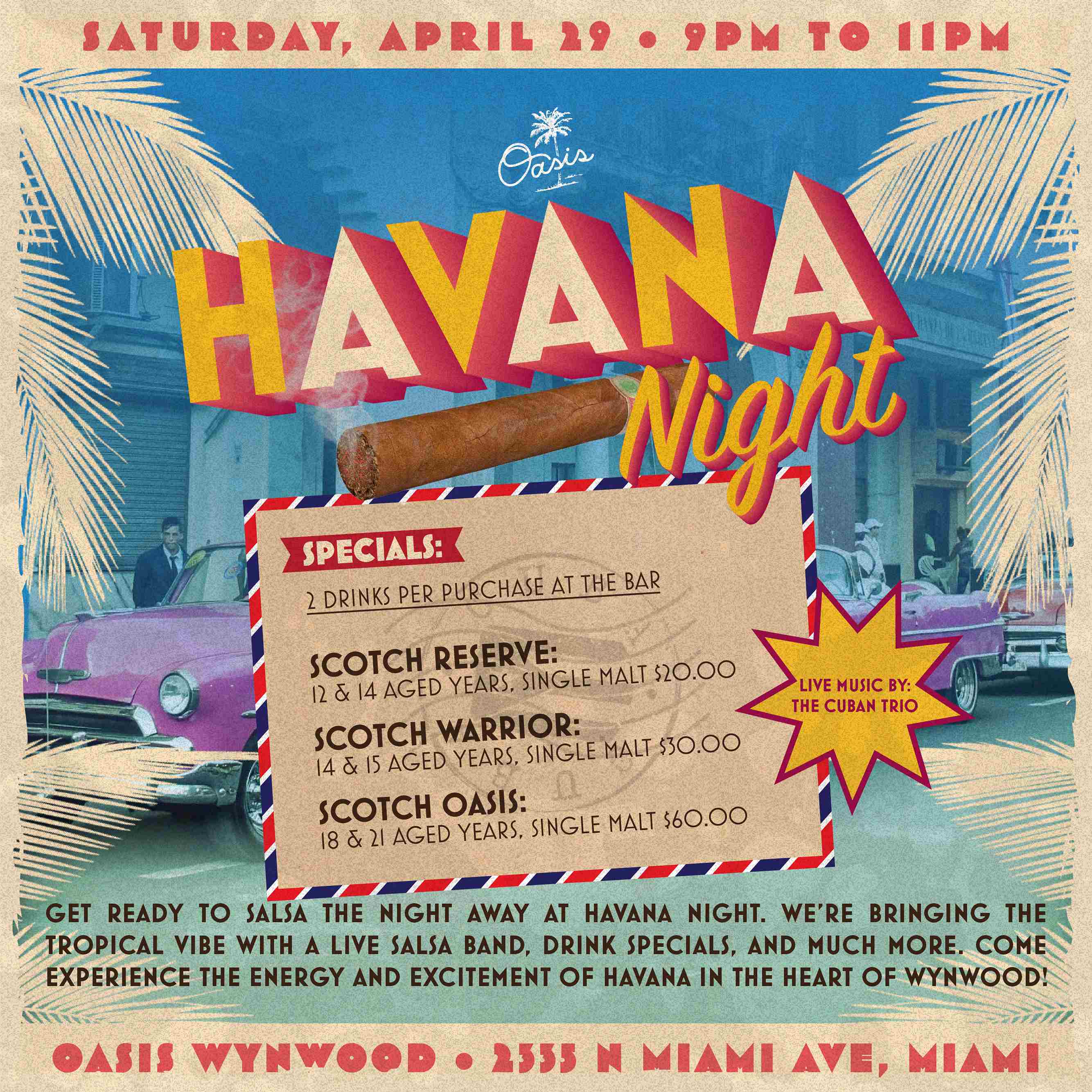 HAVANA NIGHT Tickets at Oasis Wynwood in Miami by Oasis Wynwood | Tixr