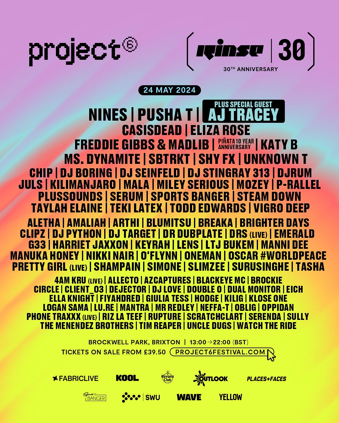 Project 6 Festival / Rinse 30th Anniversary 2024 Tickets at Brockwell ...