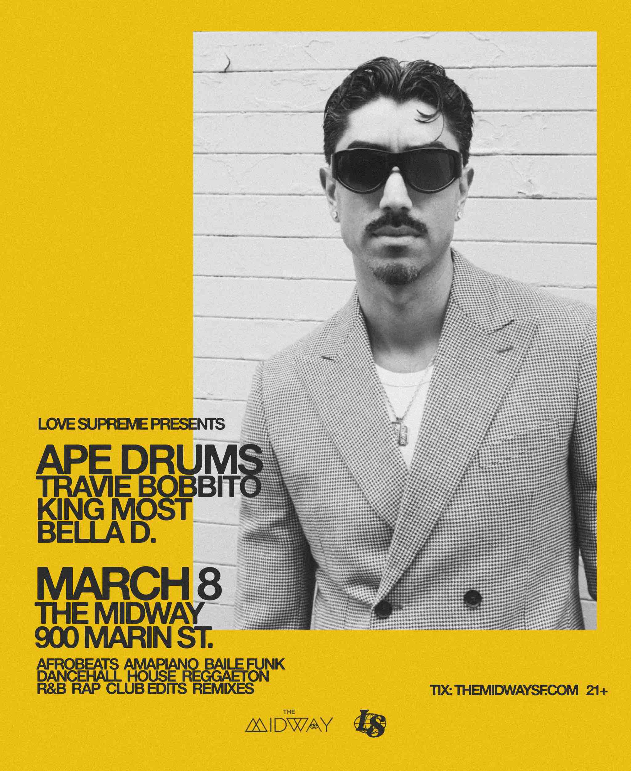LOVE SUPREME presents Ape Drums Tickets at The Midway in San Francisco by The Midway SF | Tixr