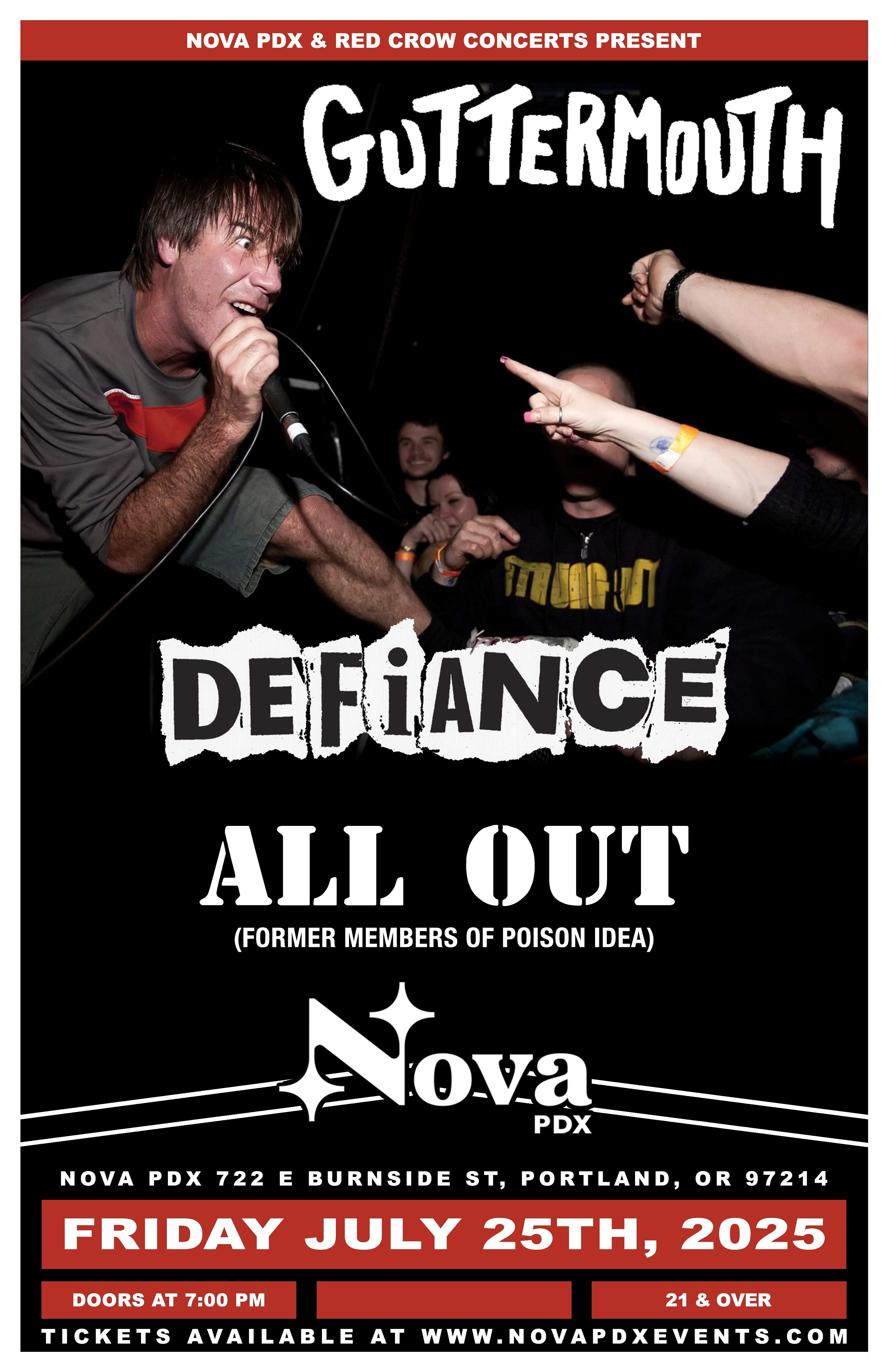 GUTTERMOUTH + DEFIANCE + ALL OUT Tickets at Nova PDX in Portland by ...