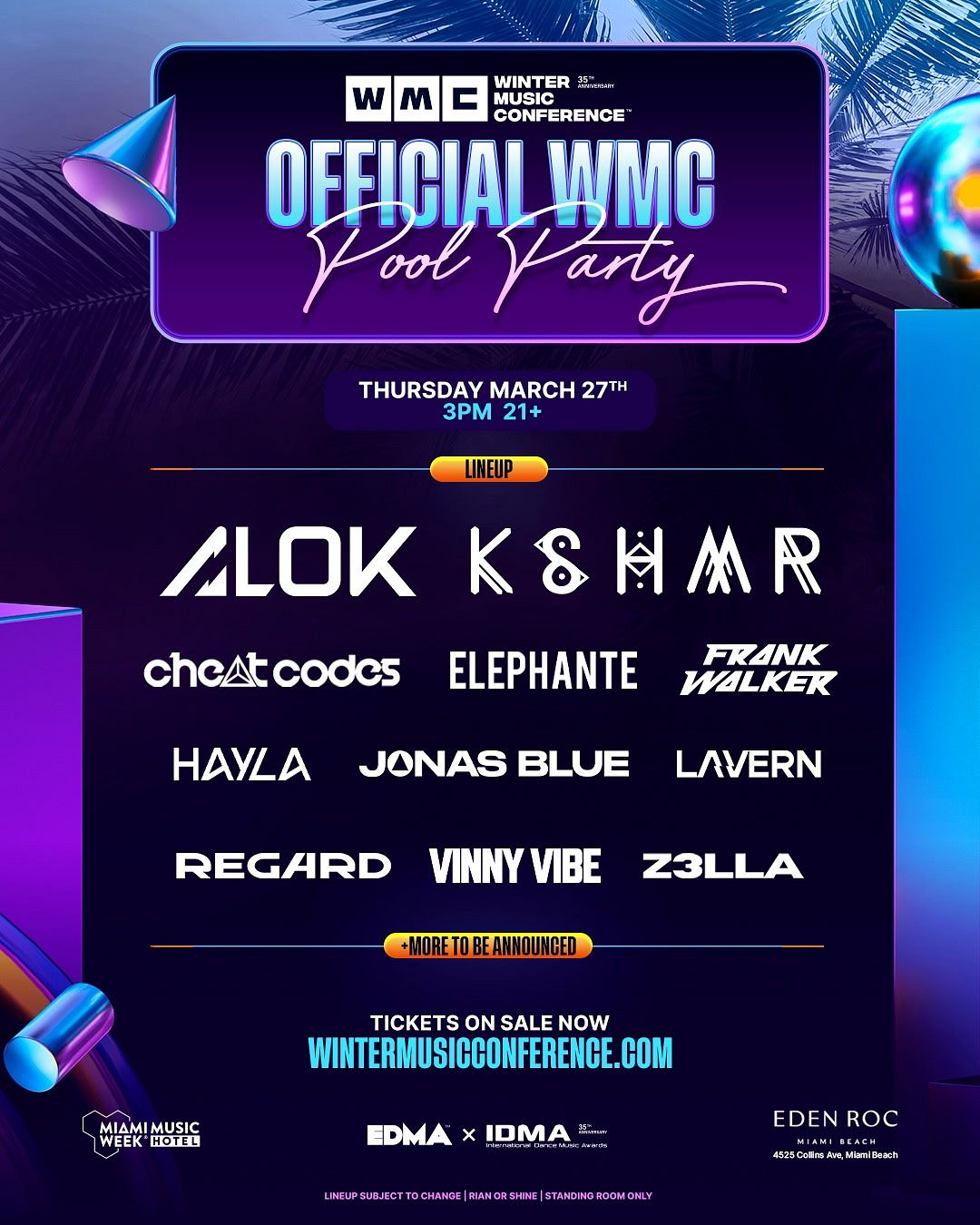 Official Winter Music Conference Pool Party Tickets at Eden Roc in ...