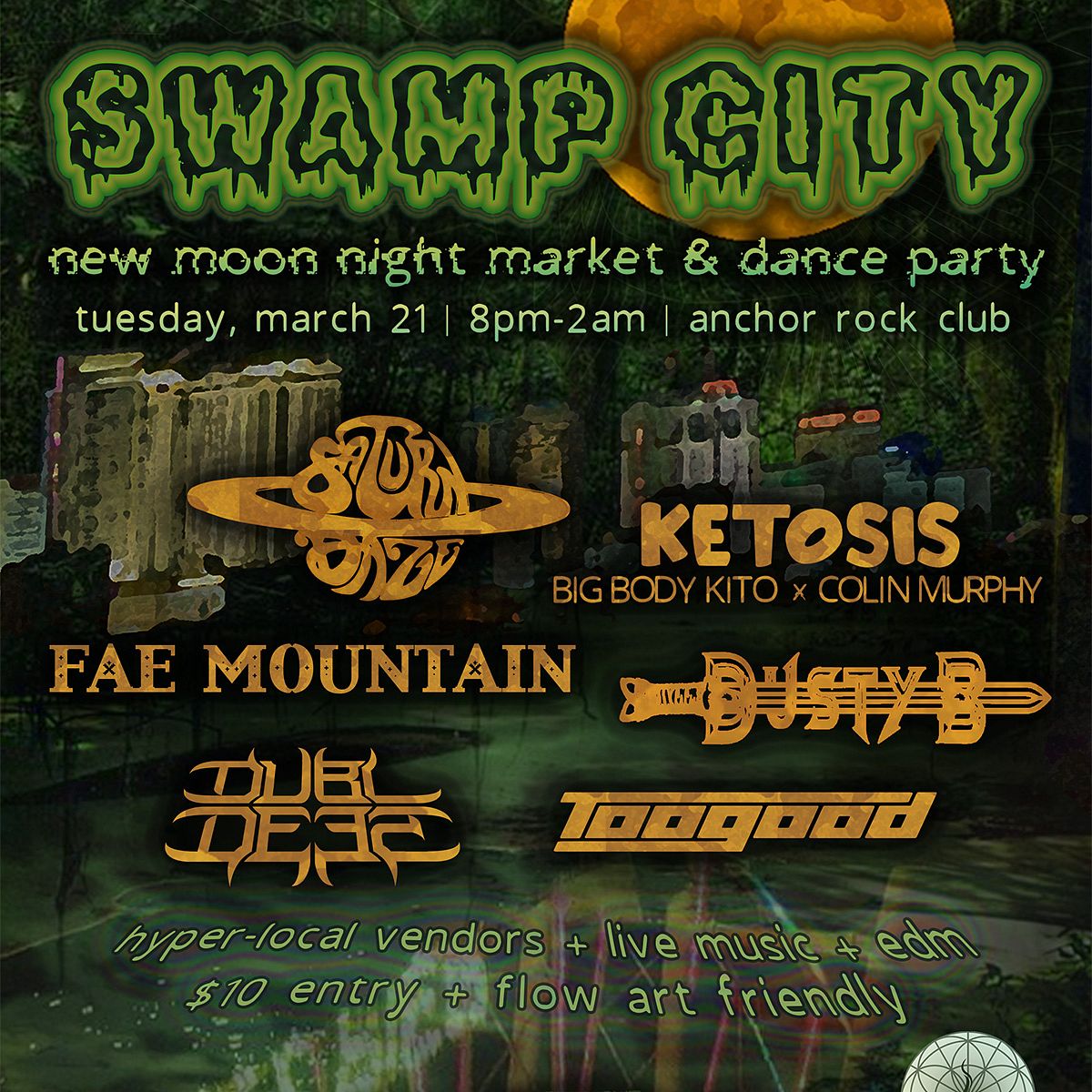 New Moon Night Market & Dance Party - SWAMP CITY Tickets at Anchor Rock ...