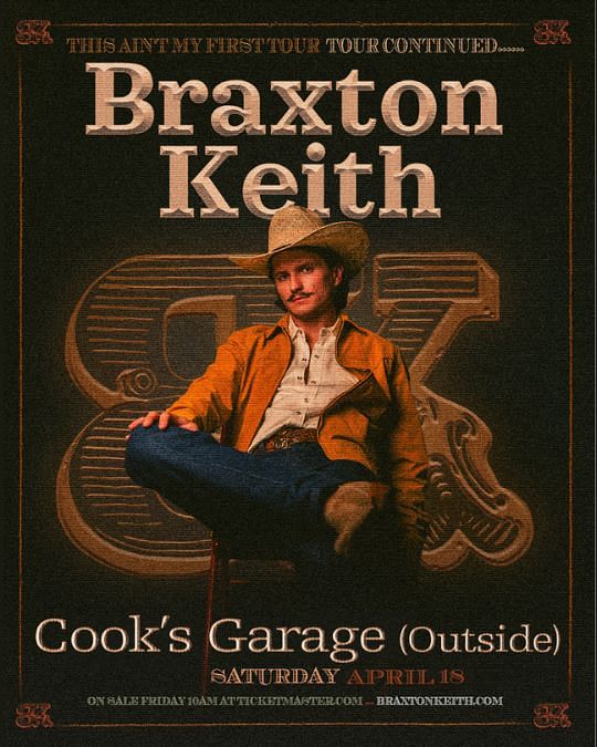 Braxton Keith Tickets at Cook's Garage in Lubbock by Cooks Garage | Tixr