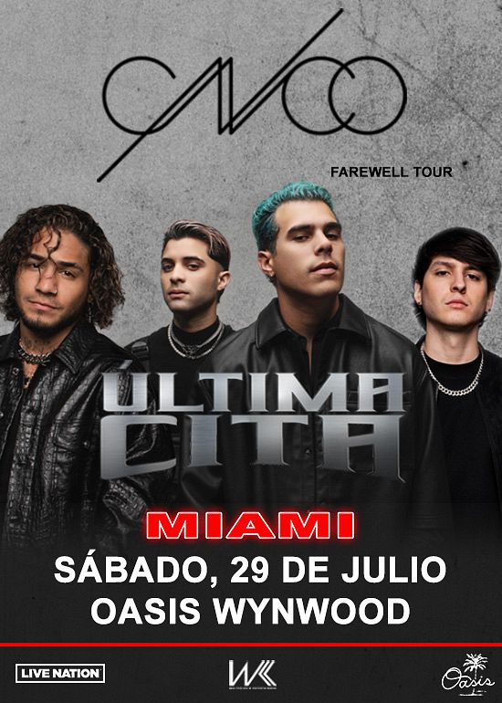 CNCO Tickets at Oasis Wynwood in Miami by Oasis Wynwood | Tixr