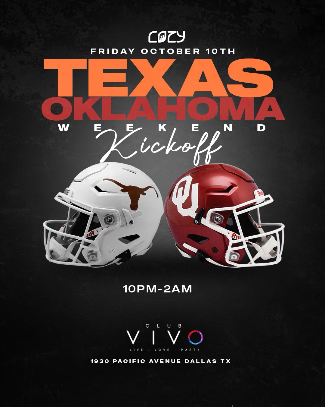COZY: VIVO On Fridays | TX vs OU Weekend Kickoff Tickets at Club VIVO ...