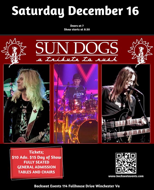 SUN DOGS: A Tribute to Rush Tickets at Backseat Events in Winchester by ...