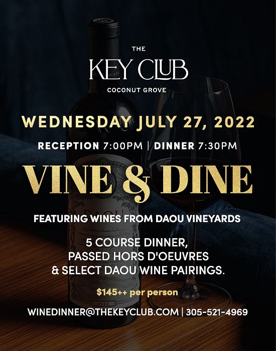 Vine & Dine Wine Dinner Tickets at The Key Club in Coconut Grove by The ...