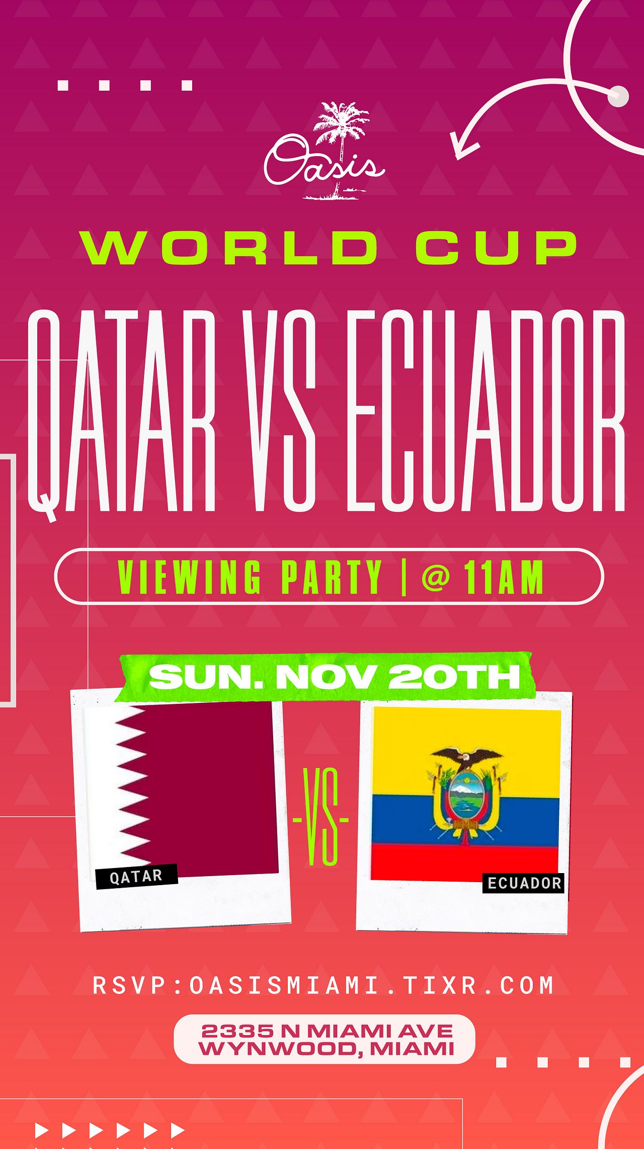 WORLD CUP: QATAR vs ECUADOR VIEWING PARTY Tickets at Oasis Wynwood in ...