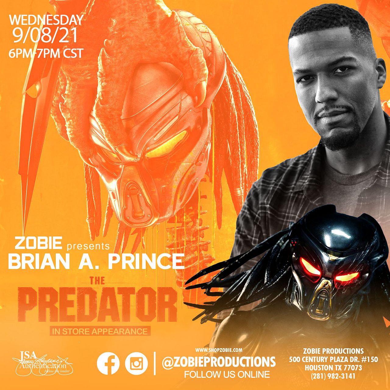 Brian A. Prince The Predator Autograph Appearances Tickets at Zobie ...